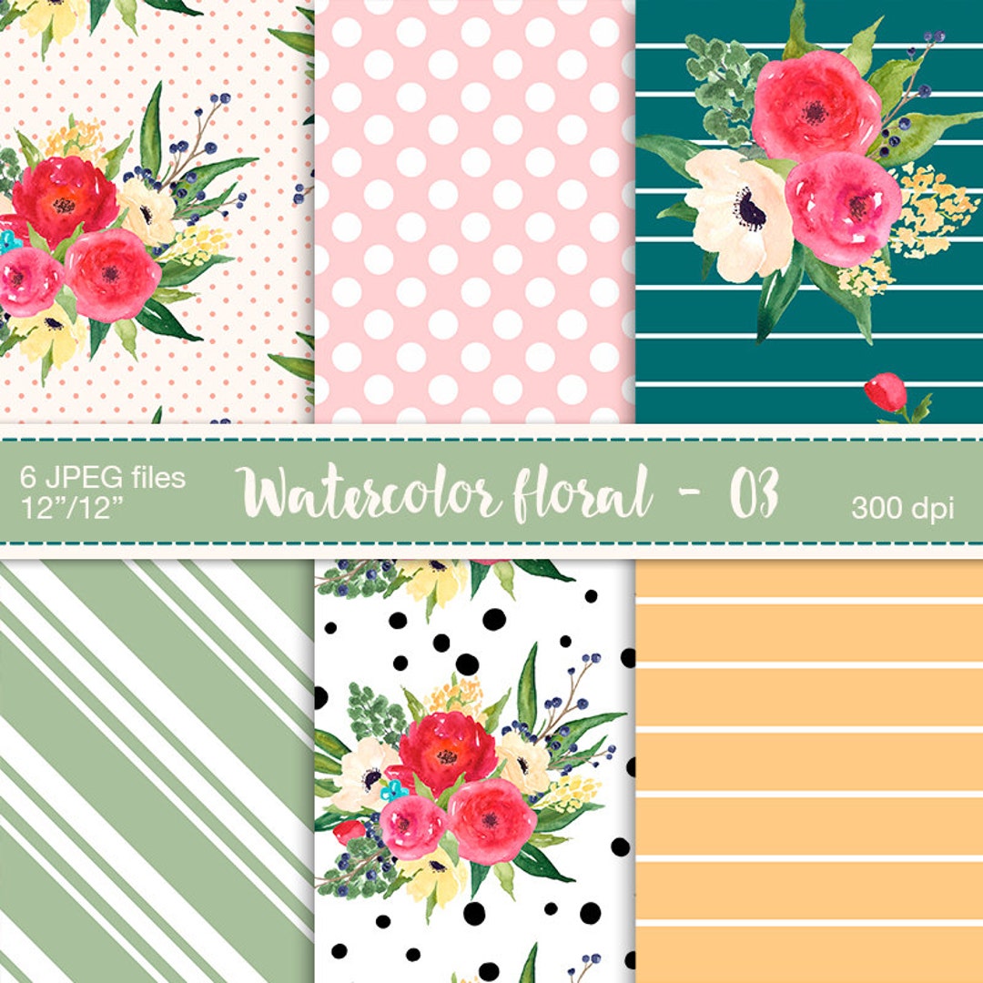 Digital Floral Papers - Watercolor Floral Patterns, Watercolor Flowers ...