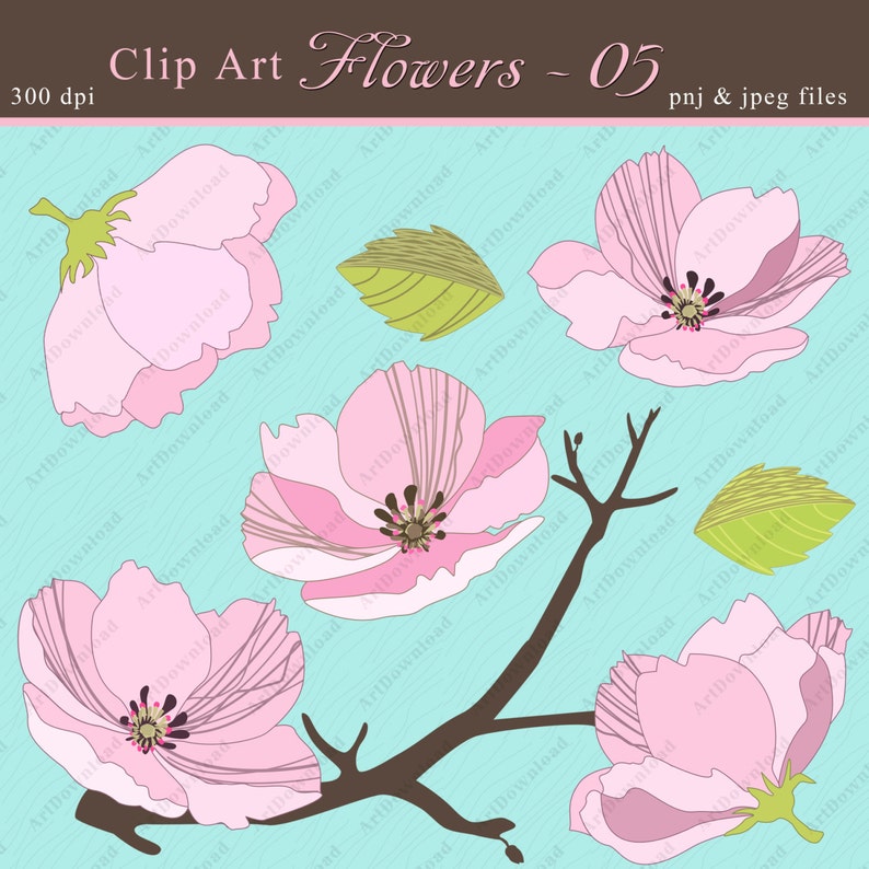 Floral Clip Art Digital Flowers Apple blossoms Wedding | Etsy