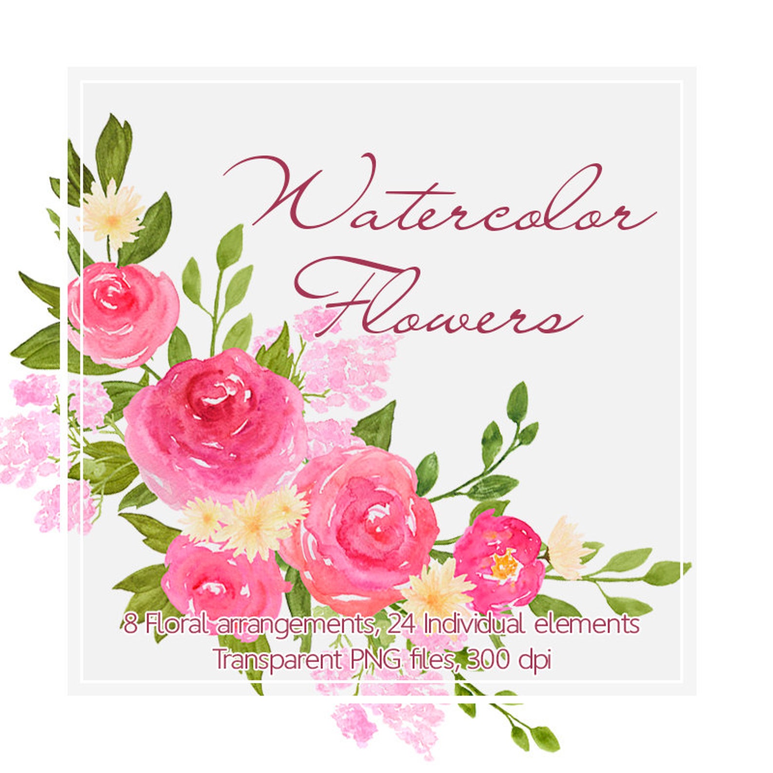 Hand Painted Flower Clip Art Watercolor Flower Clipart - Etsy