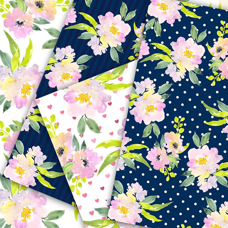 Floral Digital Paper Digital Scrapbook Paper Preppy Girl - Etsy