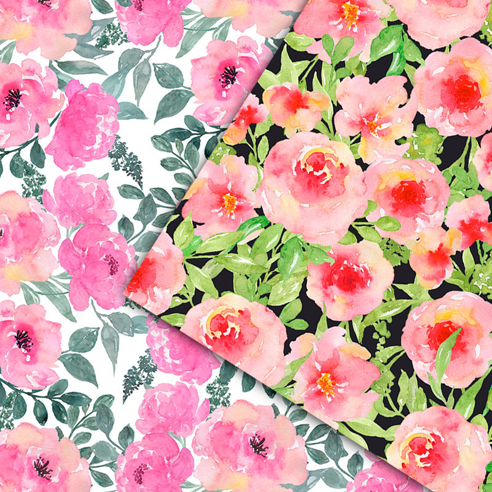 Watercolor flower digital paper Watercolor floral | Etsy