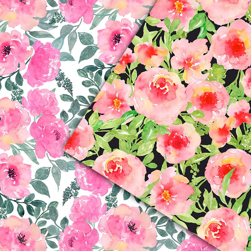 Watercolor flower digital paper Watercolor floral | Etsy