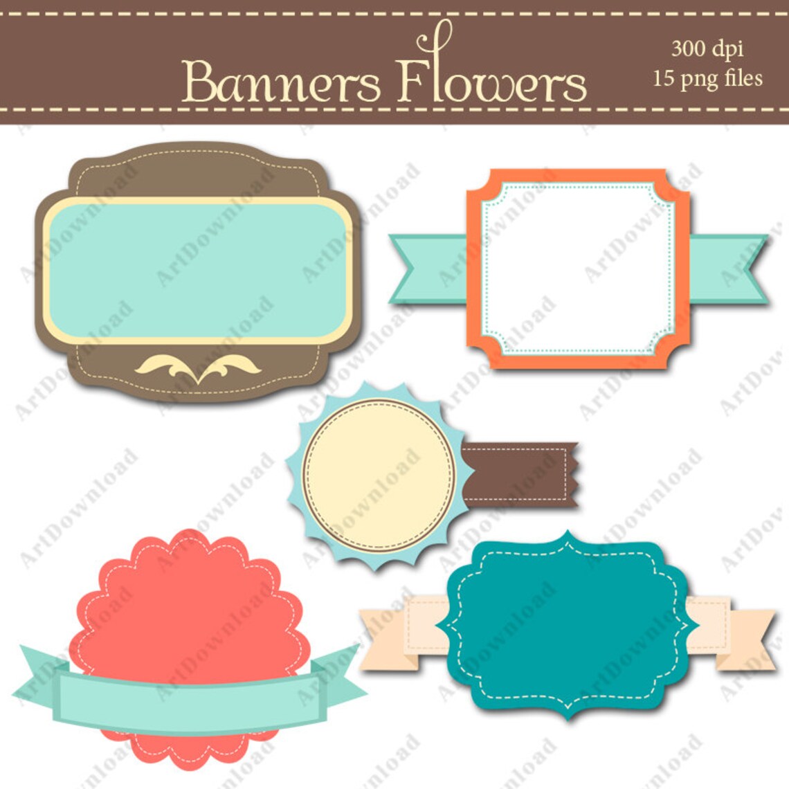Banners Flowers Clip Art Banner Floral Frames Digital | Etsy