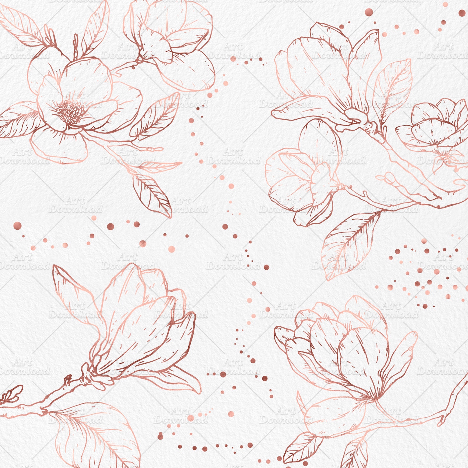 Rose Gold Magnolia Graphic Flower Hand Drawn Flowers - Etsy