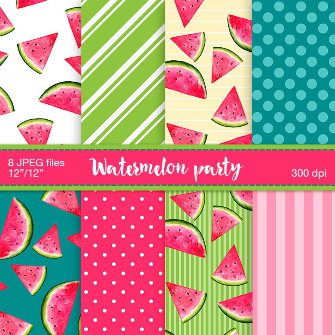 Watermelon Digital Paper Hand Painted Watercolor Watermelon | Etsy