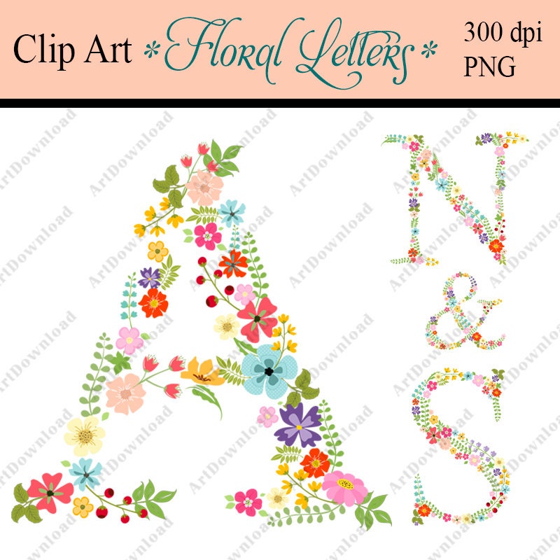 Monogram Floral Letters Digital Letters Clip Art Floral | Etsy