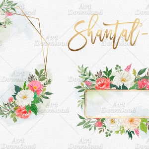 Floral Golden Frames Clipart, Polygonal Digital Gold Frame, Printable ...