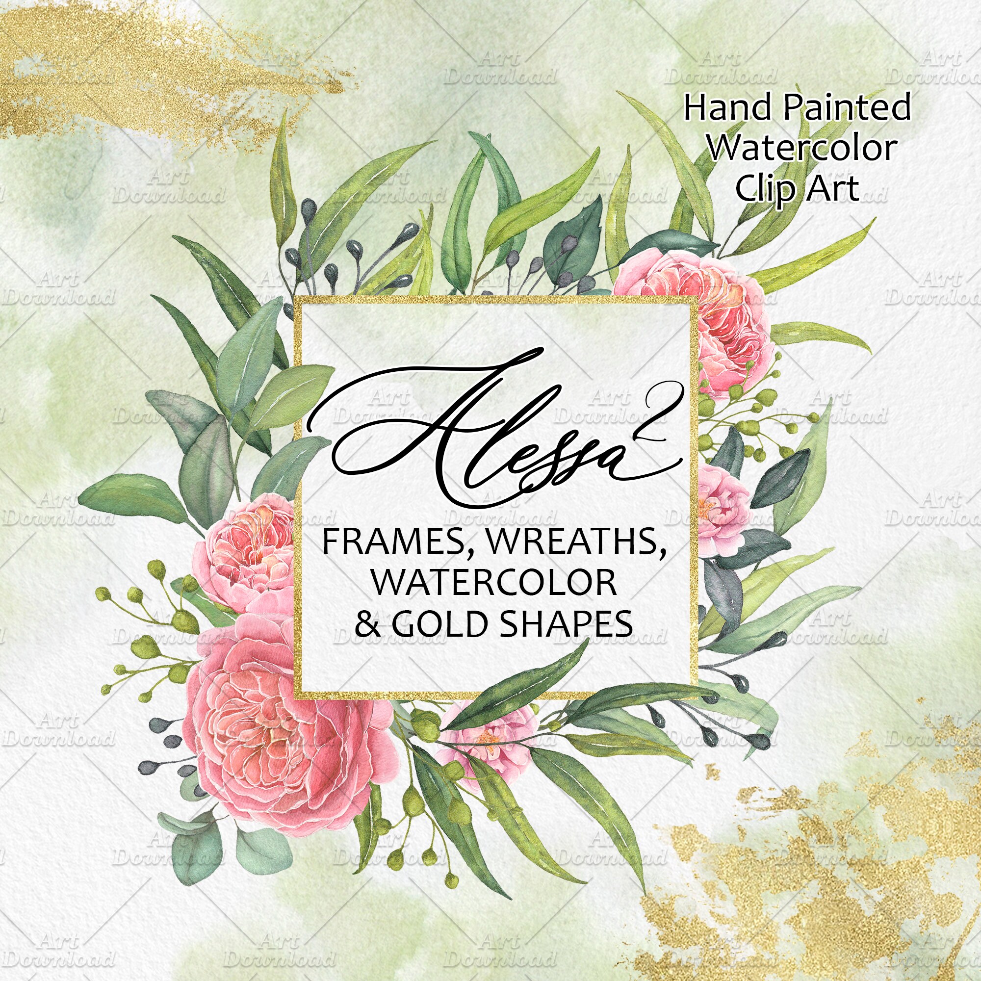 Floral Frames Clip Art Geometric Digital Flower Frame | Etsy