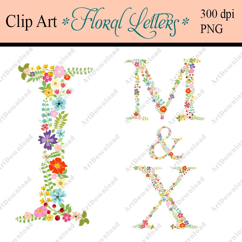 Wedding Floral Letters Monofram Letters Digital Floral - Etsy