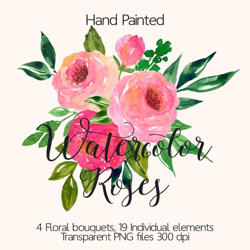 Watercolour Flower Clip Art Hand Painted Watercolor Roses - Etsy