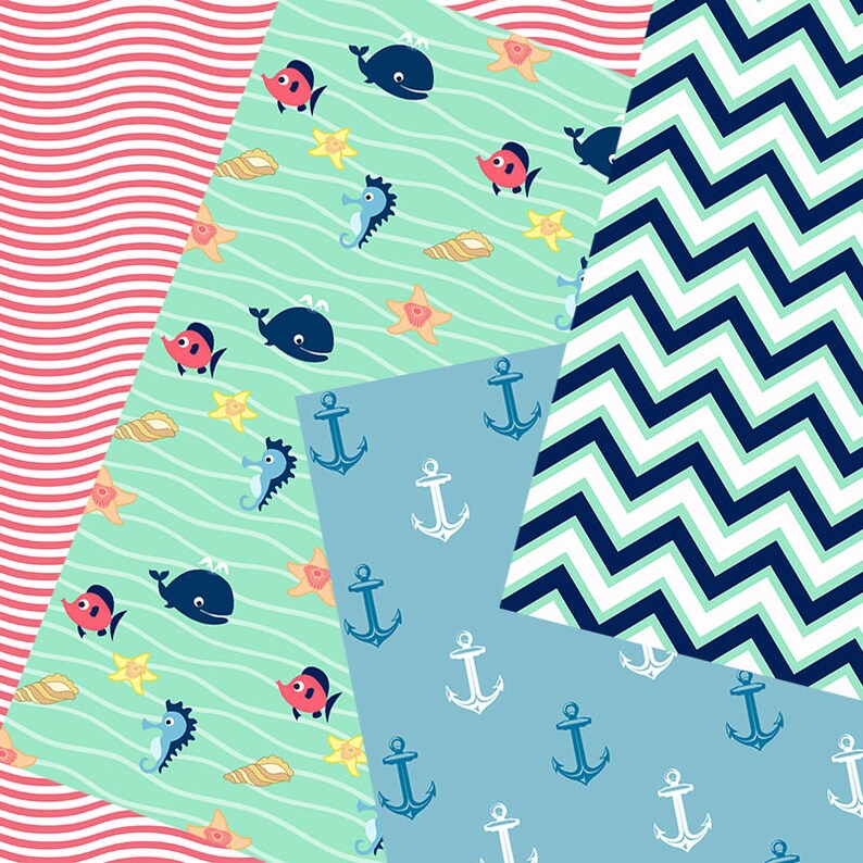 Nautical Scrapbooking Paper Digital Papers Pack Digital | Etsy