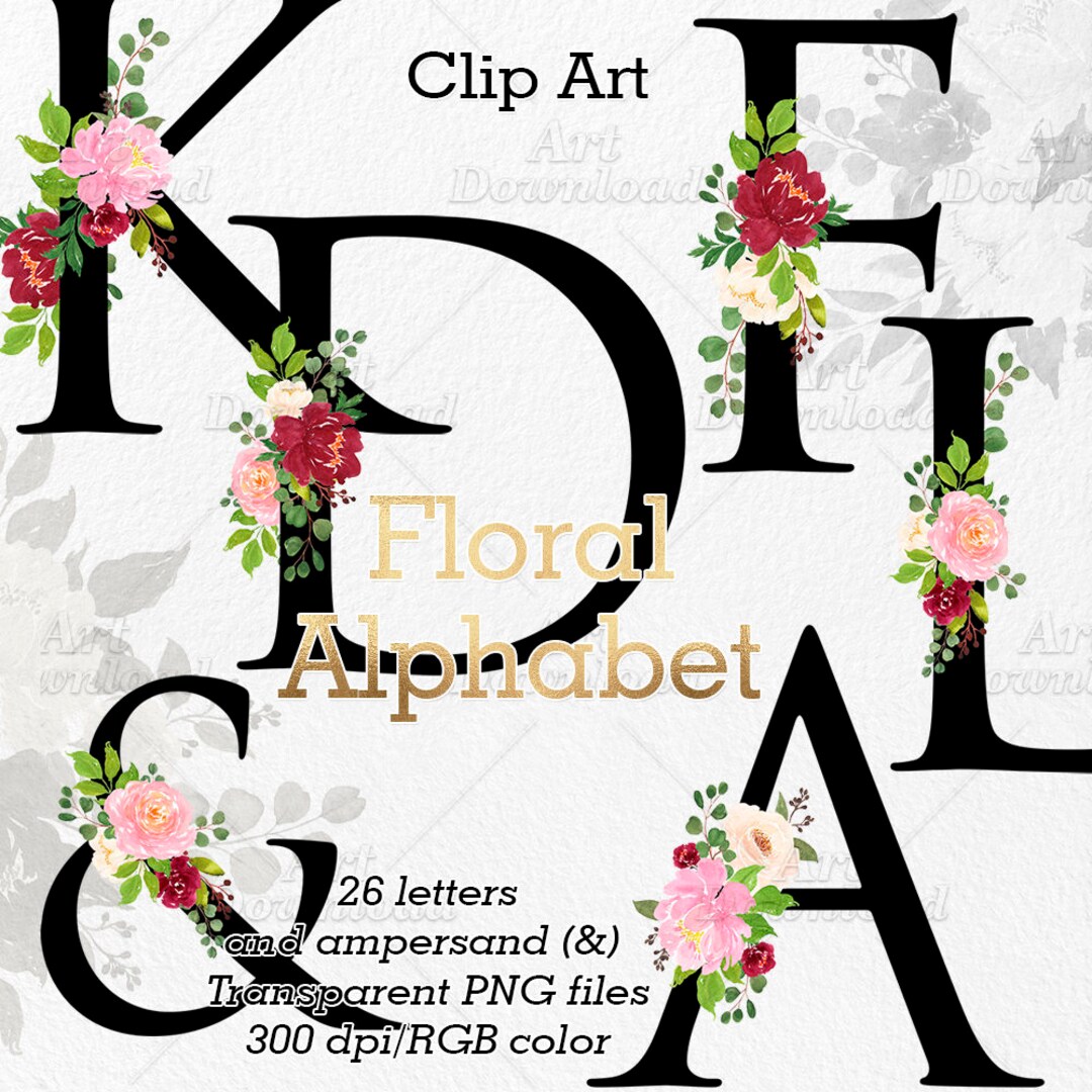 Clip Art Floral Alphabet, Wedding Monogram Letters, Floral Initials ...