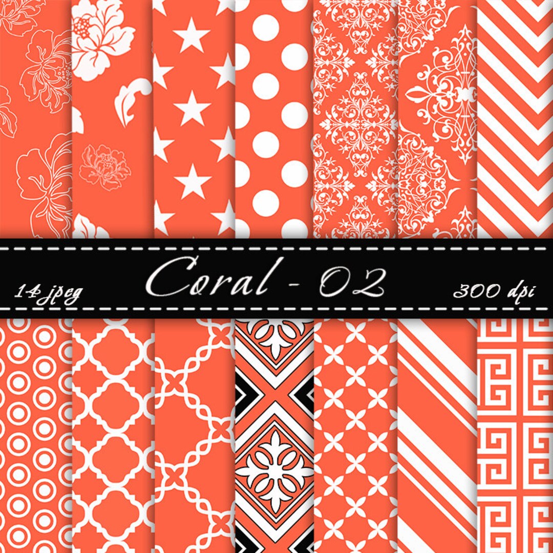 Coral Scrapbook Paper , Coral Digital Paper, Digital Backgrounds ...