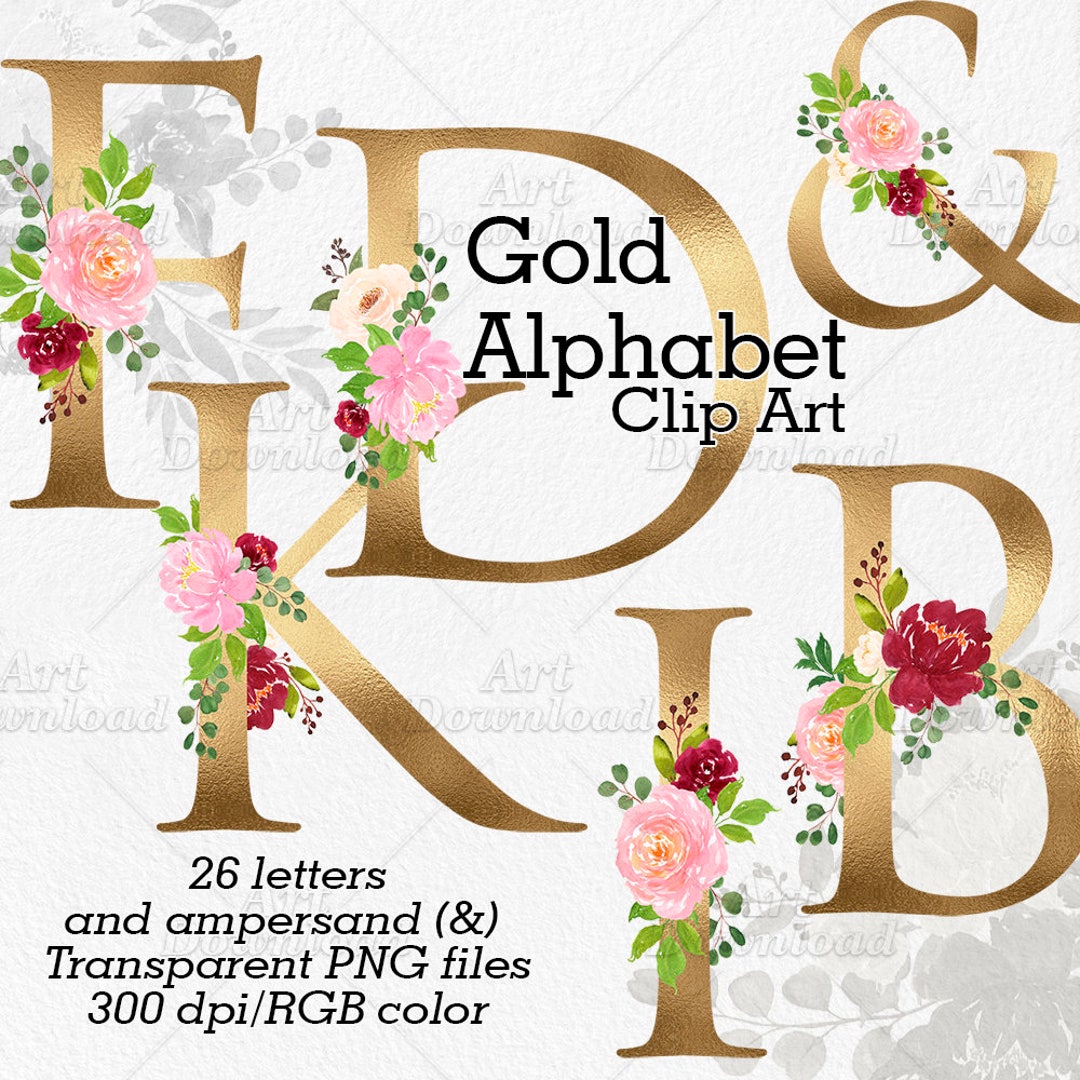 Gold Alphabet, Gold Foil Alphabet Clip Art, Wedding Alphabet, Digital ...