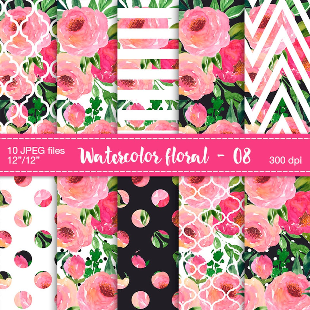 Watercolor Flowers Digital Clipart - Floral Digital Paper, Digital ...