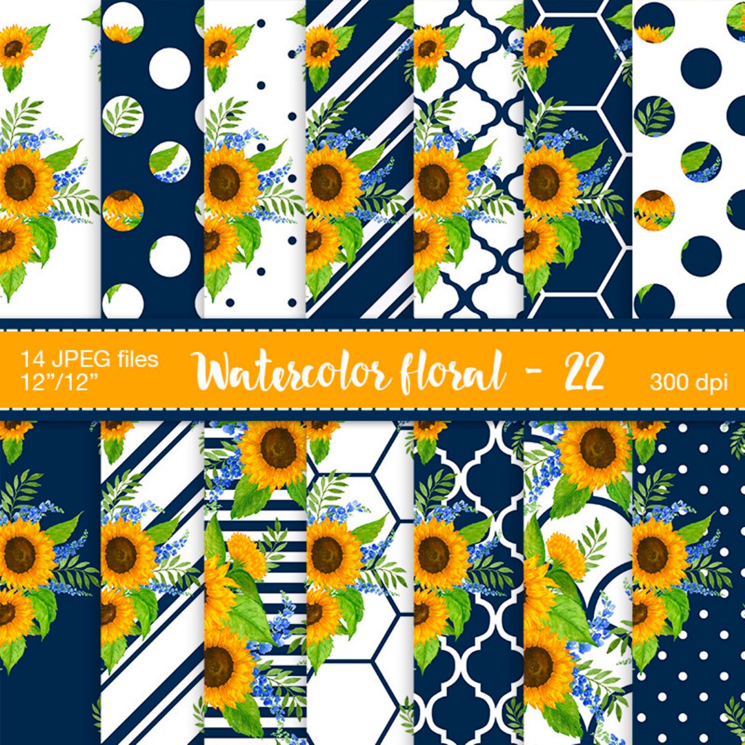 Sunflower Digital Paper - Watercolor Digital Paper, Watercolor Flowers ...