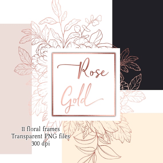 Rose Gold Floral Frames Flower Outline Hand Drawn Flowers | Etsy