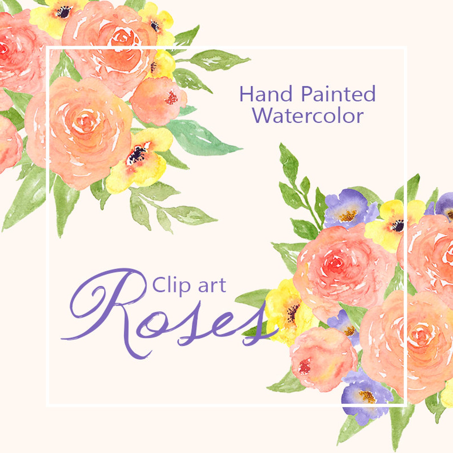 Hand Painted Floral Clip Art Watercolor Flowers Clipart, Watercolor ...