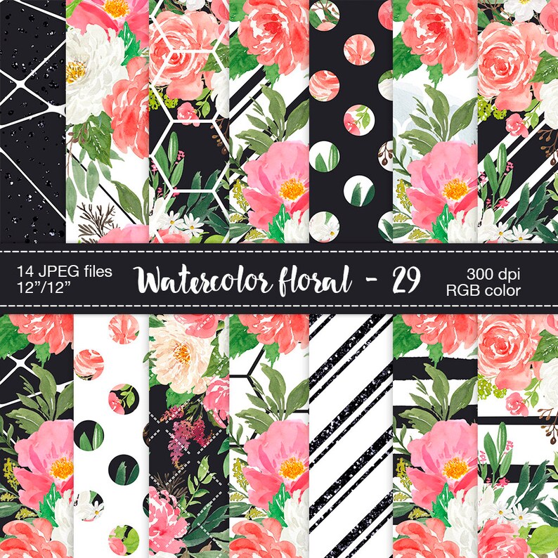 Floral Digital Paper Pack, Watercolor Digital Paper, Romantic Flowers ...