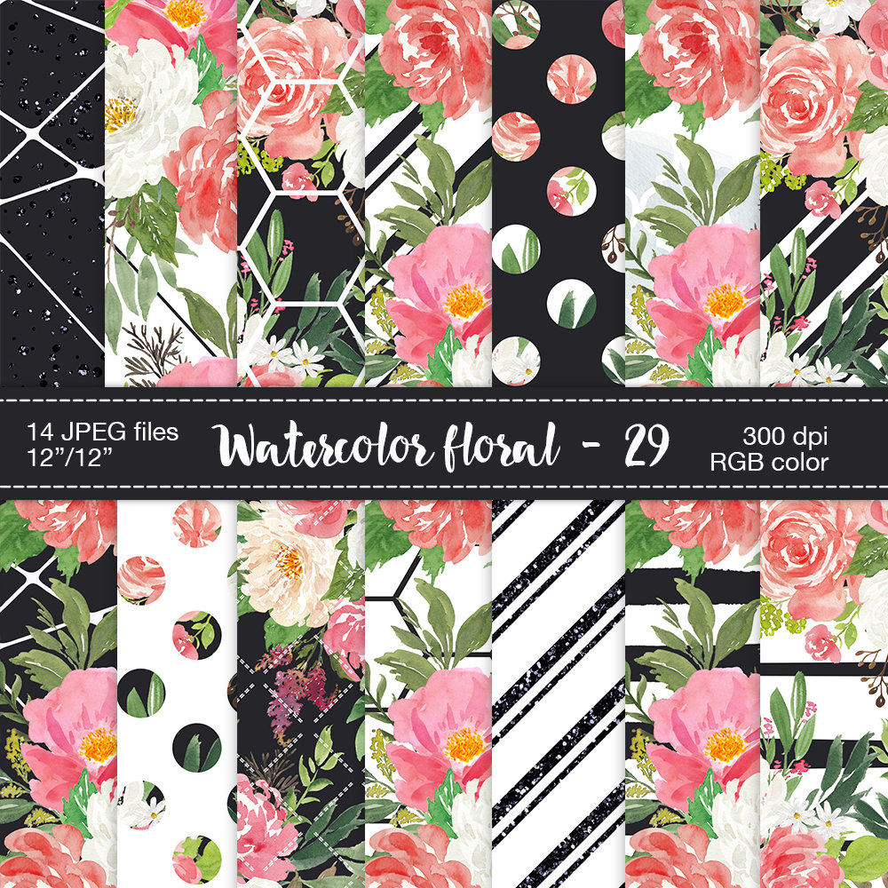 Floral Digital Paper Pack, Watercolor Digital Paper, Romantic Flowers ...