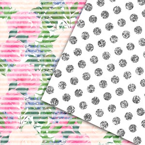 Floral Digital Paper, Watercolor Floral Digital Paper, Glitter Pattern ...
