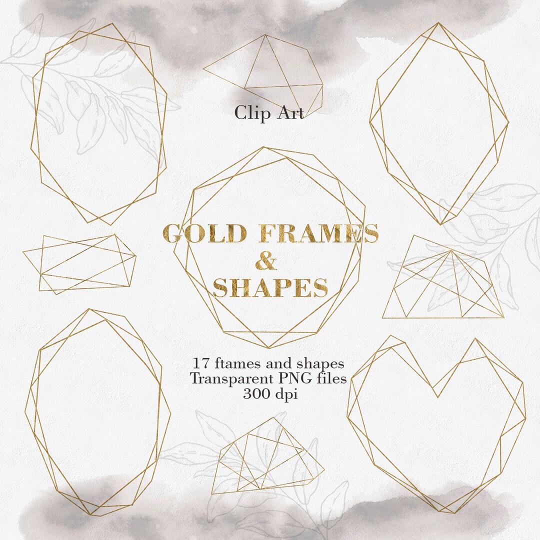 Gold Frames and Shapes, Geometric Frame Digital Gold Frames, Clipart ...