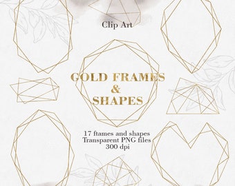 Floral Golden Frames Clipart Polygonal Digital Gold Frame | Etsy