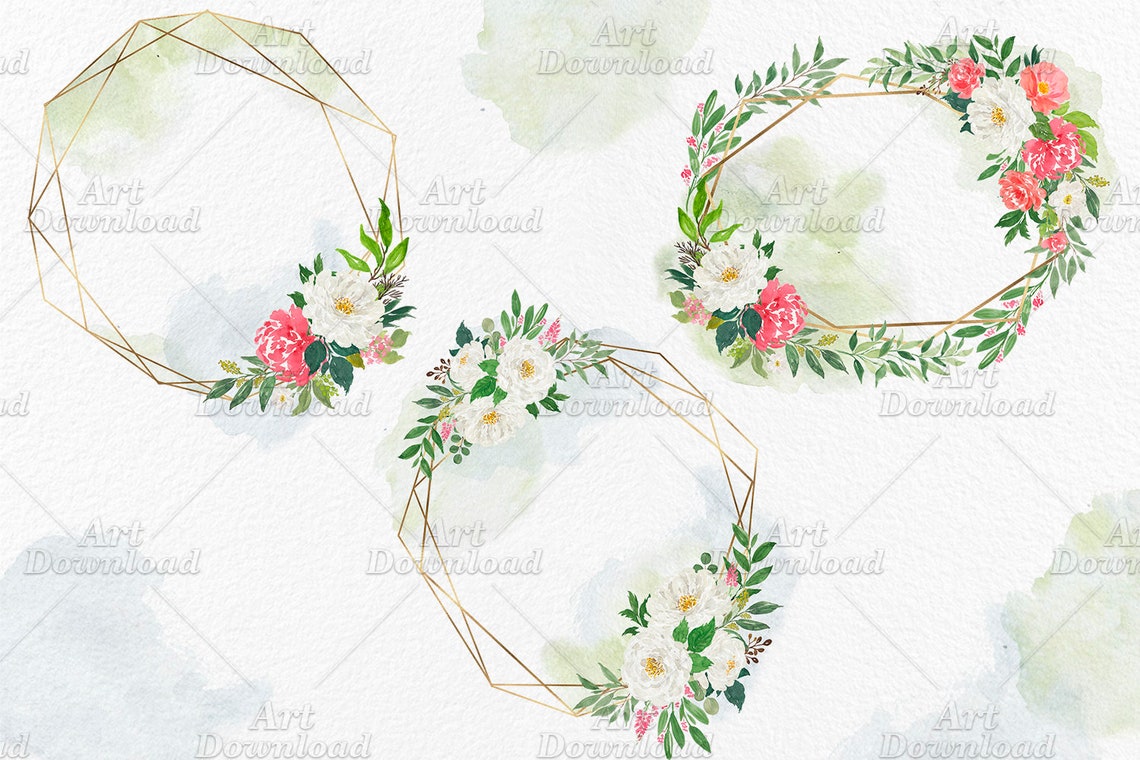 Floral Golden Frames Clipart Polygonal Digital Gold Frame | Etsy