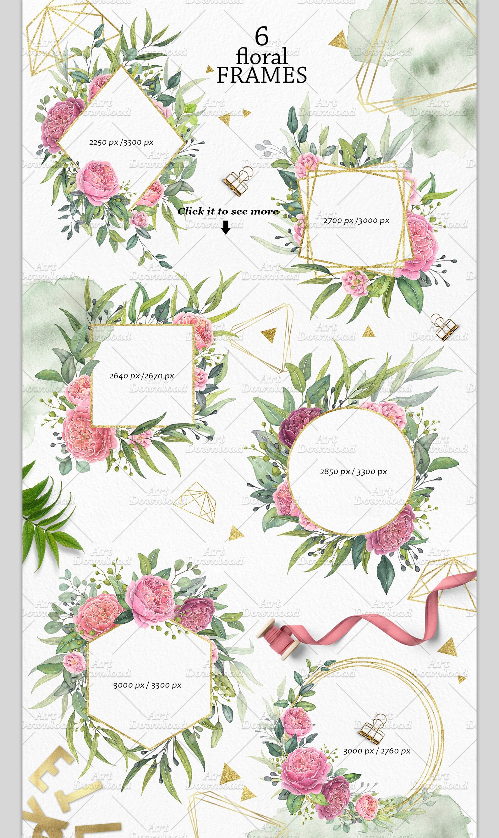 Floral Frames Clip Art Geometric Digital Flower Frame | Etsy