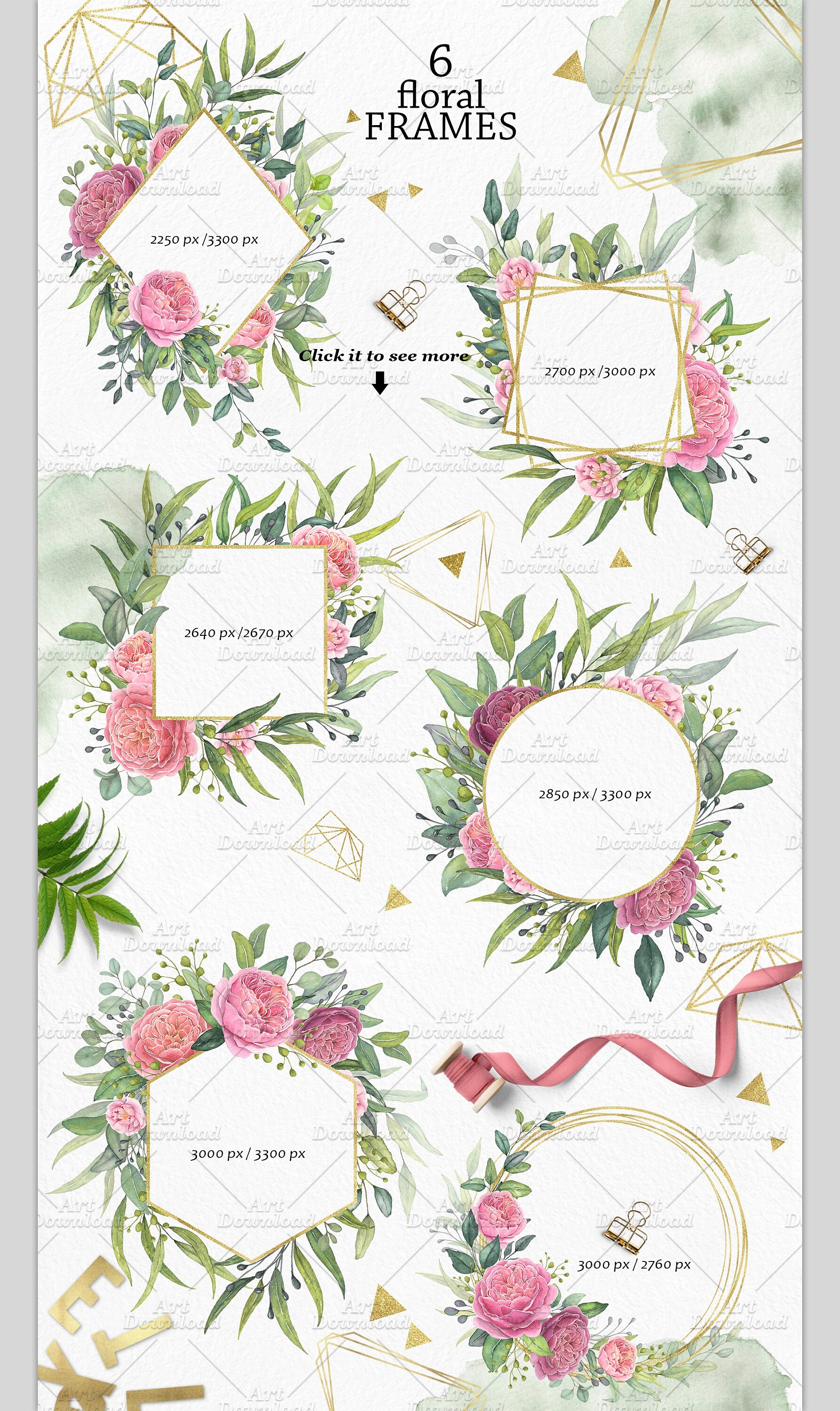 Floral Frames Clip Art Geometric Digital Flower Frame | Etsy