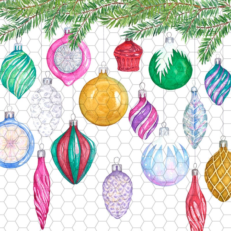 Watercolor Christmas Ornaments Clip Art Christmas Balls - Etsy