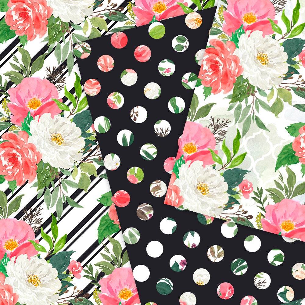 Floral Digital Paper Pack Watercolor Digital Paper Romantic | Etsy