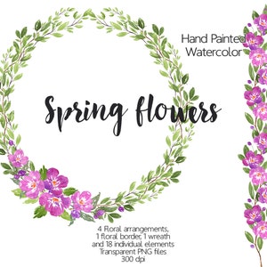 Watercolor Flower Clipart - Spring Flowers, Watercolor Pink Purple ...