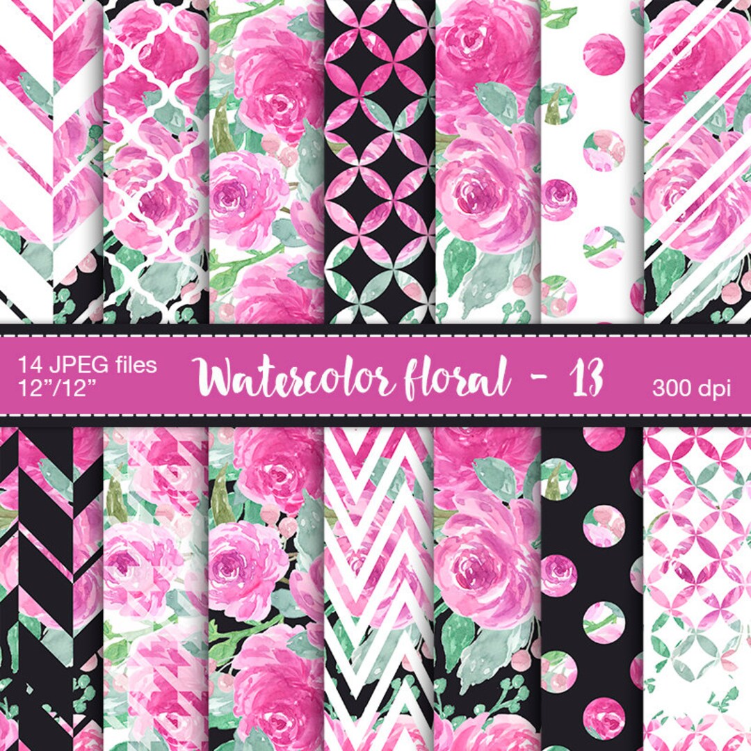 Watercolor Digital Paper - Floral Digital Paper, Digital Paper Pack ...