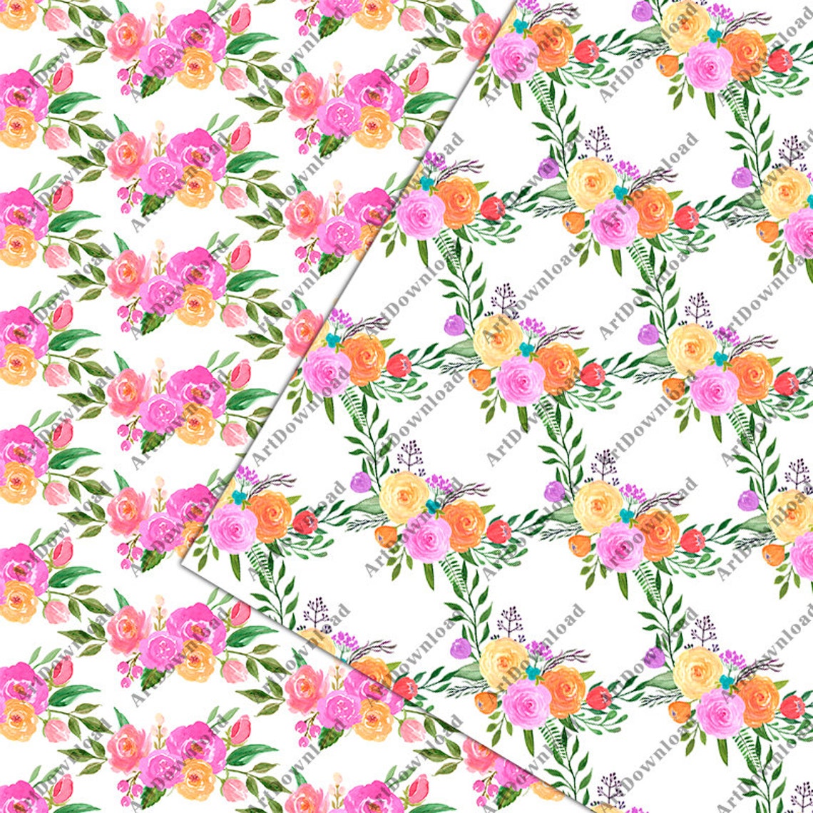 Watercolor Floral Digital Papers Digital Scrapbooking Paper - Etsy