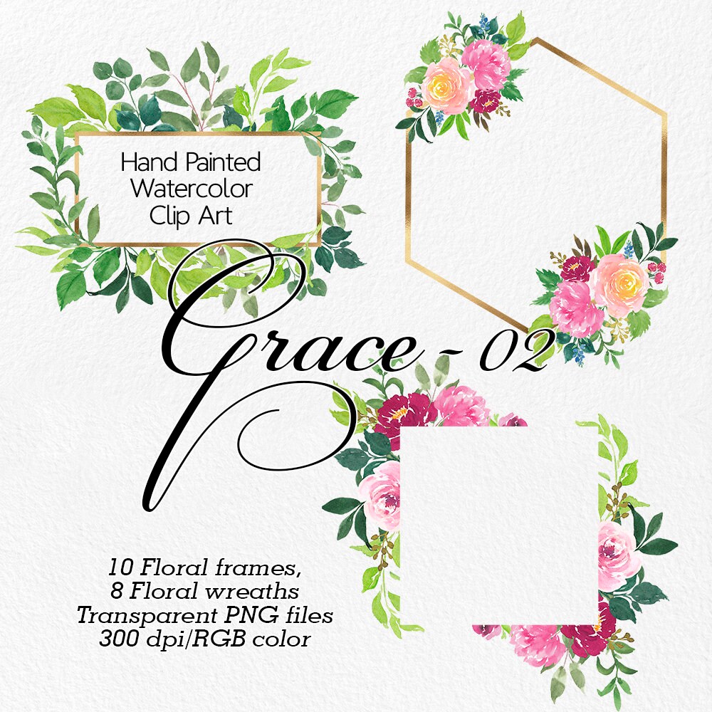 Watercolor Floral Clipart Clipart Frames and Wreaths | Etsy