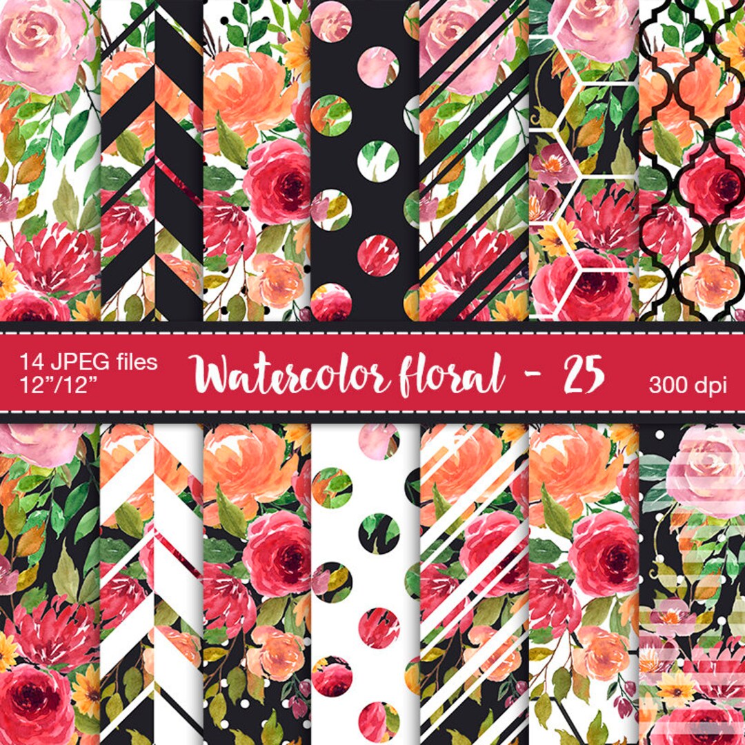 Floral Digital Paper - Autumn Digital Paper, Watercolor Floral, Planner ...