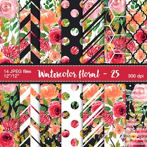 Floral Digital Paper - Autumn Digital Paper, Watercolor Floral, Planner ...