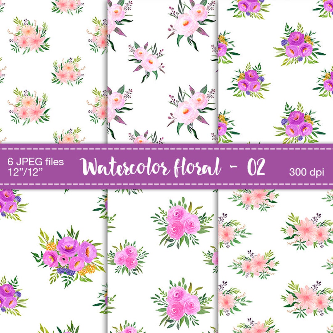Watercolor Digital Paper - Floral Scrapbooking Paper, Shabby Chic ...