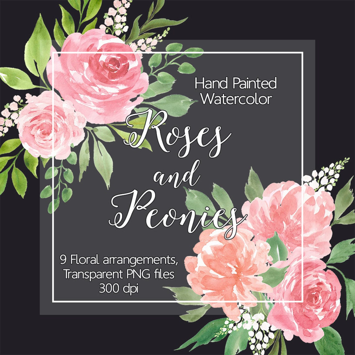 Watercolour Flower Clip Art Watercolor Roses and Peonies - Etsy