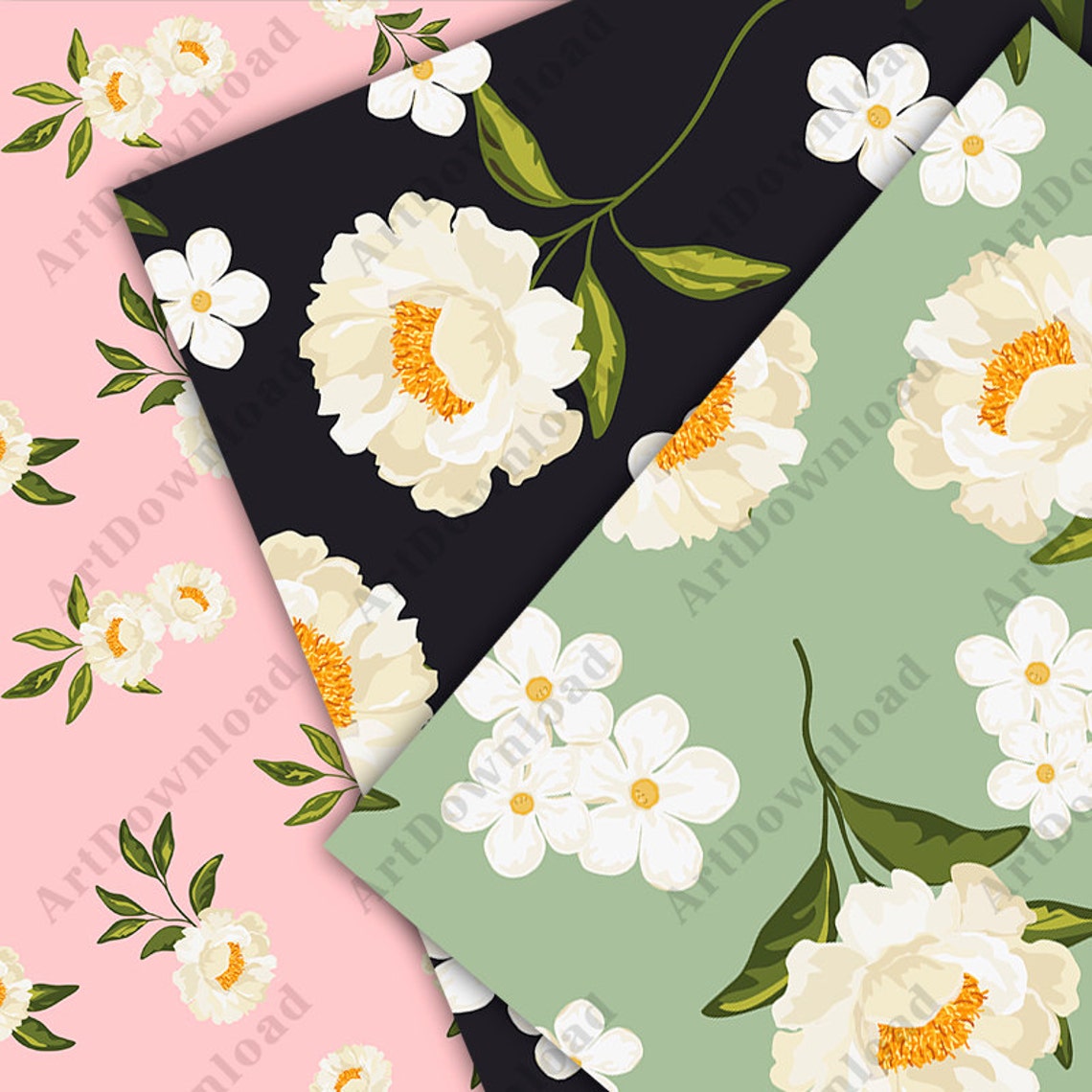 White Peonies - Digital Paper Peony, Peonies Pattern, Floral Seamless ...