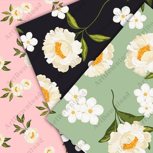 White Peonies - Digital Paper Peony, Peonies Pattern, Floral Seamless ...