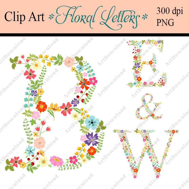 Floral Monogram Letters Digital Floral Initial Floral - Etsy