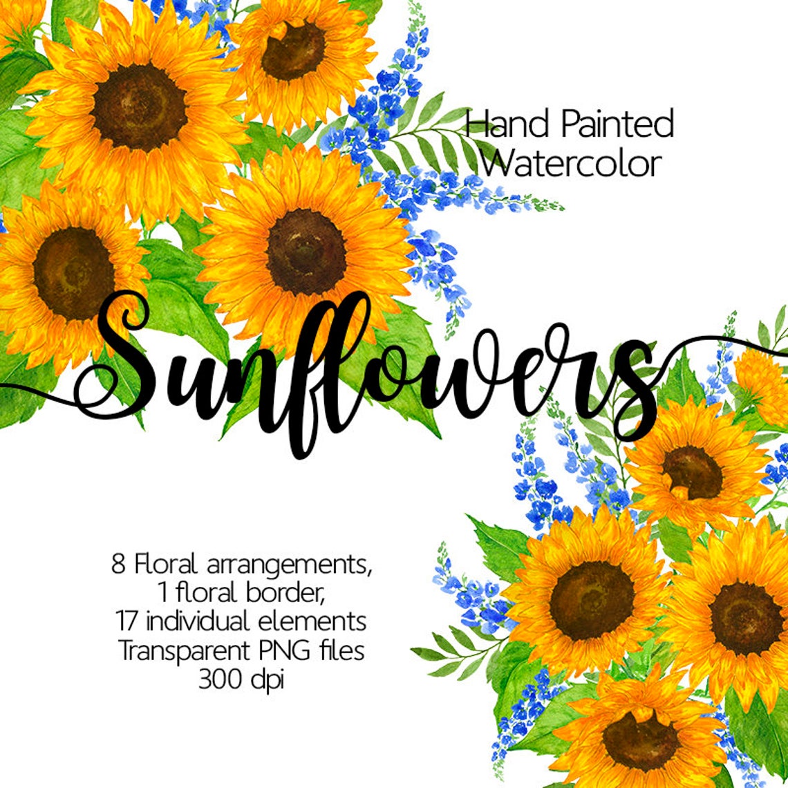 Sunflowers Clip Art Watercolour Flower Clip Art Watercolor - Etsy