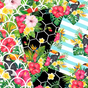 Tropical Digital Paper, Watercolor Tropical Flowers, Summer Digital ...
