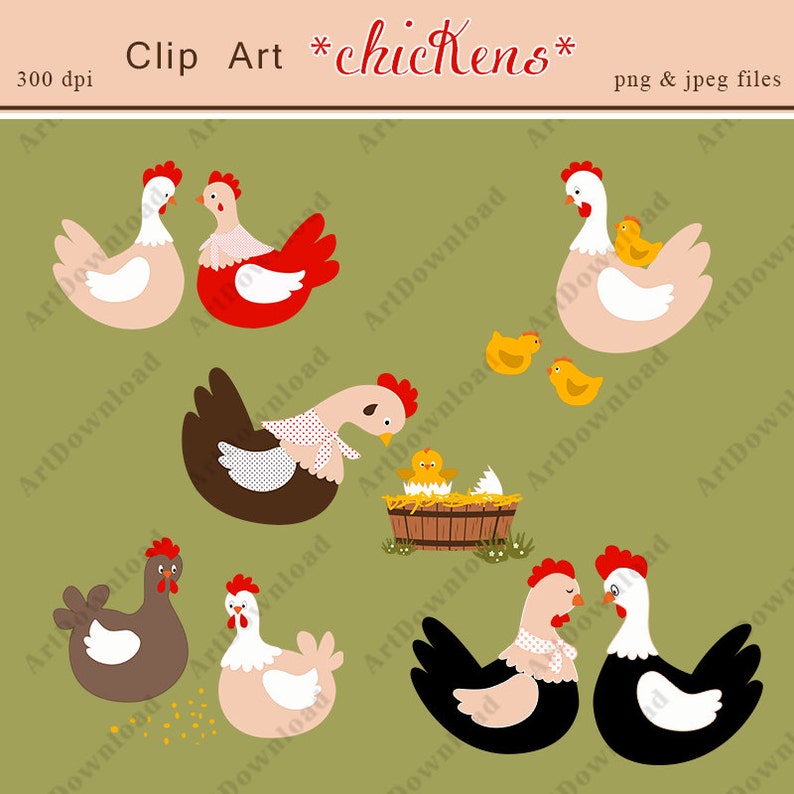 Chicken Clip Art Digital Clipart Chickens Digital Scrapbook Etsy