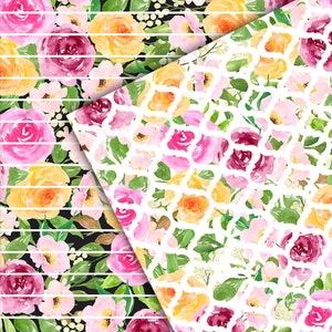 Watercolor Floral Digital Papers Roses Watercolor Digital Paper, Stripe ...