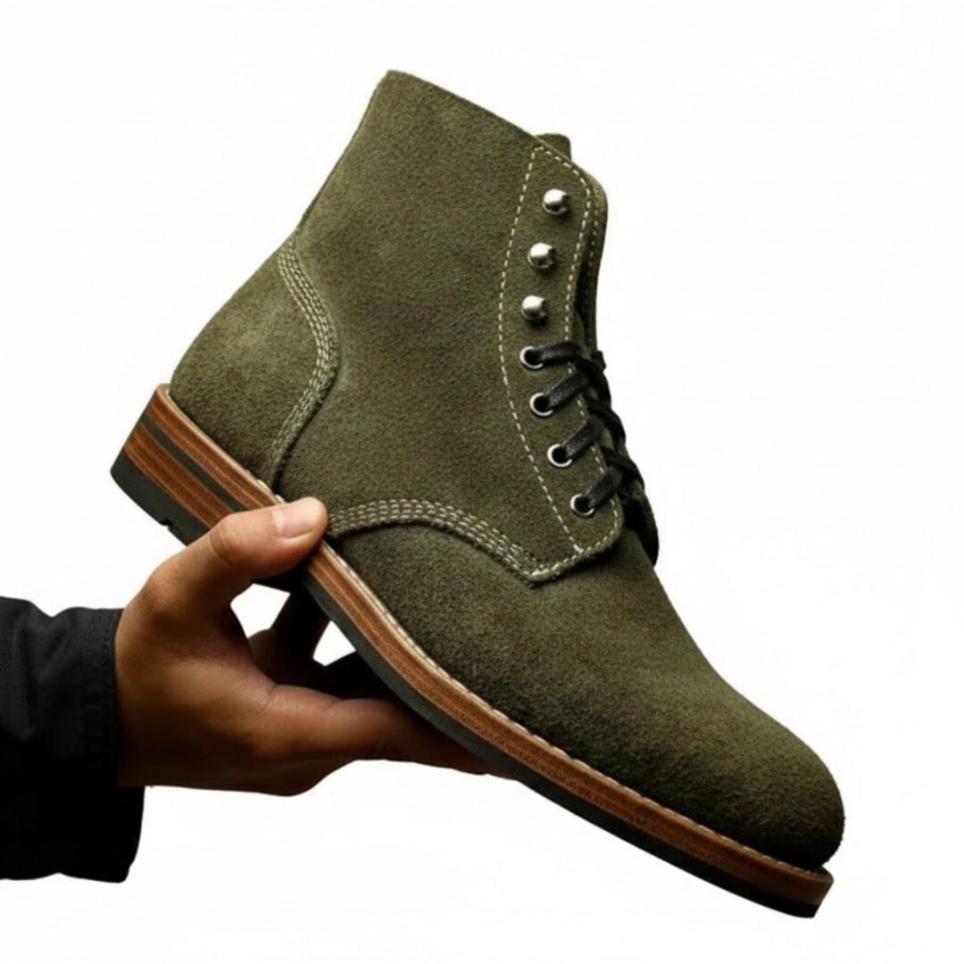 Men’s Handmade Olive Suede Leather Boots – Lace-up Ankle Dress Boots - Etsy