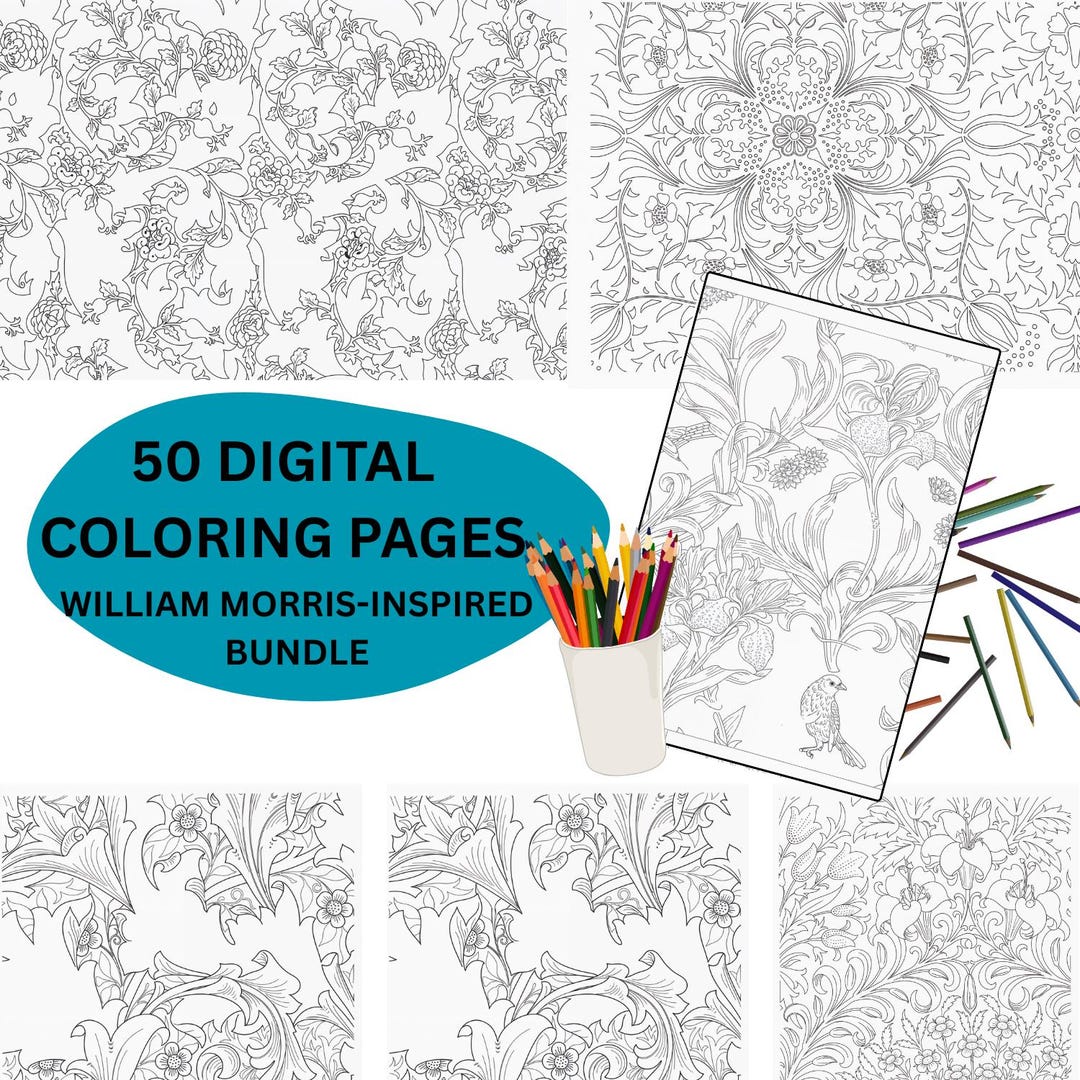 William Morris Inspired Coloring Book | 50 Decorative Prints Coloring ...