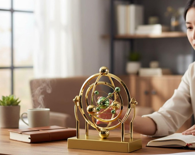 Kinetic Desk Sculpture Rotating Metal Art Piece Astronomy Decor Modern ...